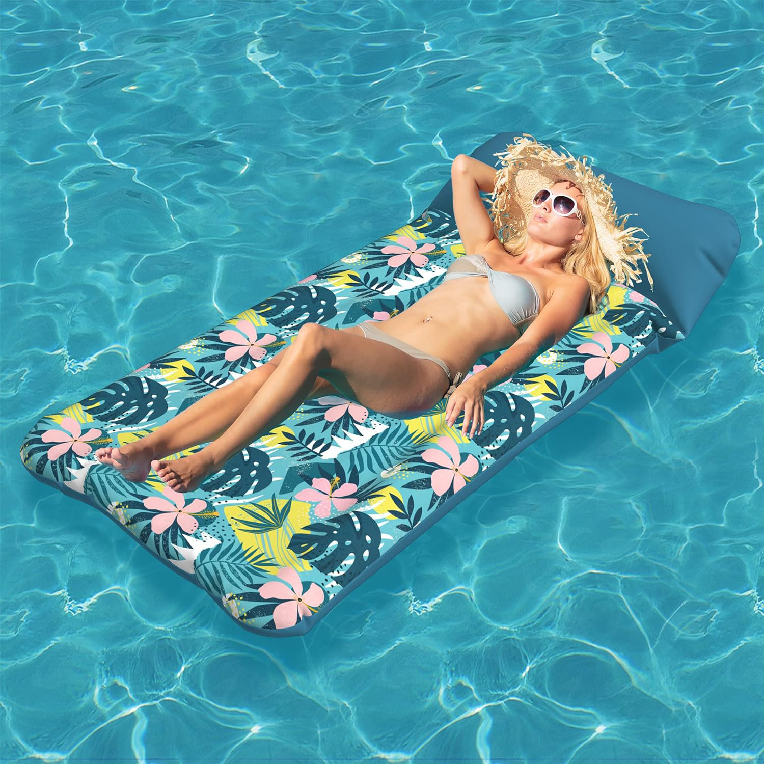 Utibia Oversized Pool Float Lounge Fabric-Covered 73" x 39", Inflatable Tanning Pool floaties ...